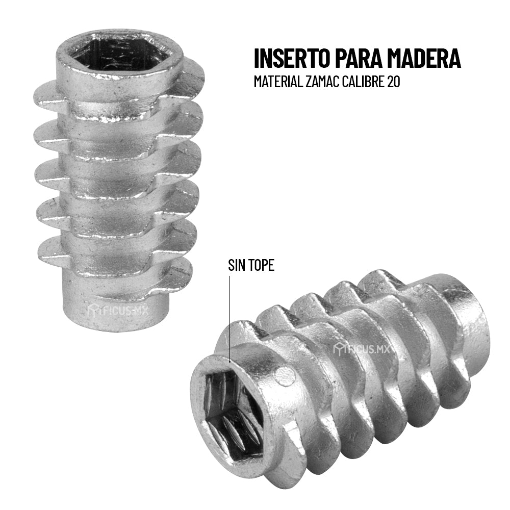 Inserto Tuerca Mueble Madera Sin Tope 1/4 X 20 Mm – Nodomex